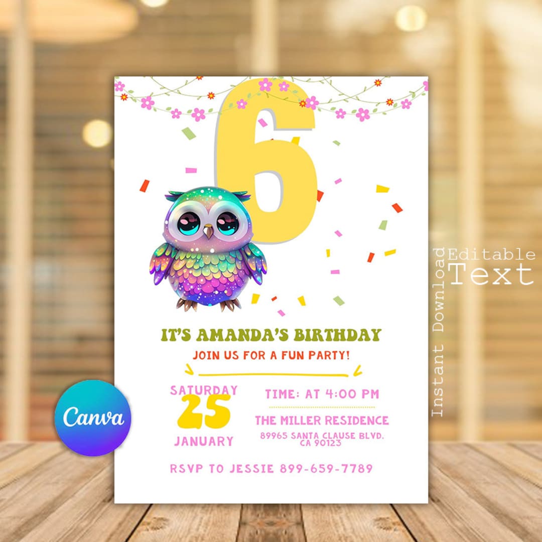 Owl Invitation, Owl Birthday Invitation, Owl Party Invitation, Cute Owl ...