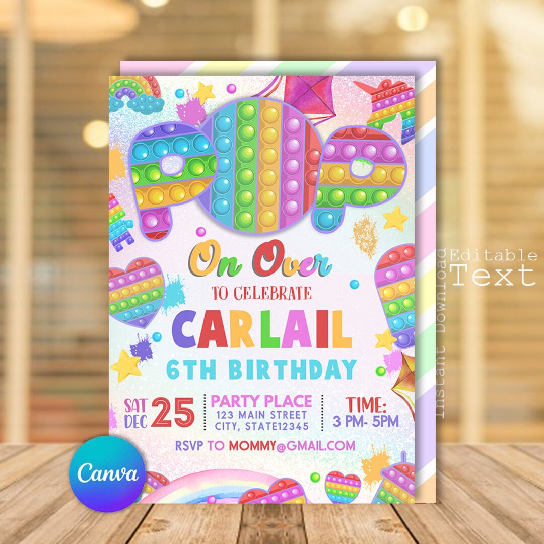 Pop on Over Birthday Invitation, Pop It Invitation, Pop Fidget ...
