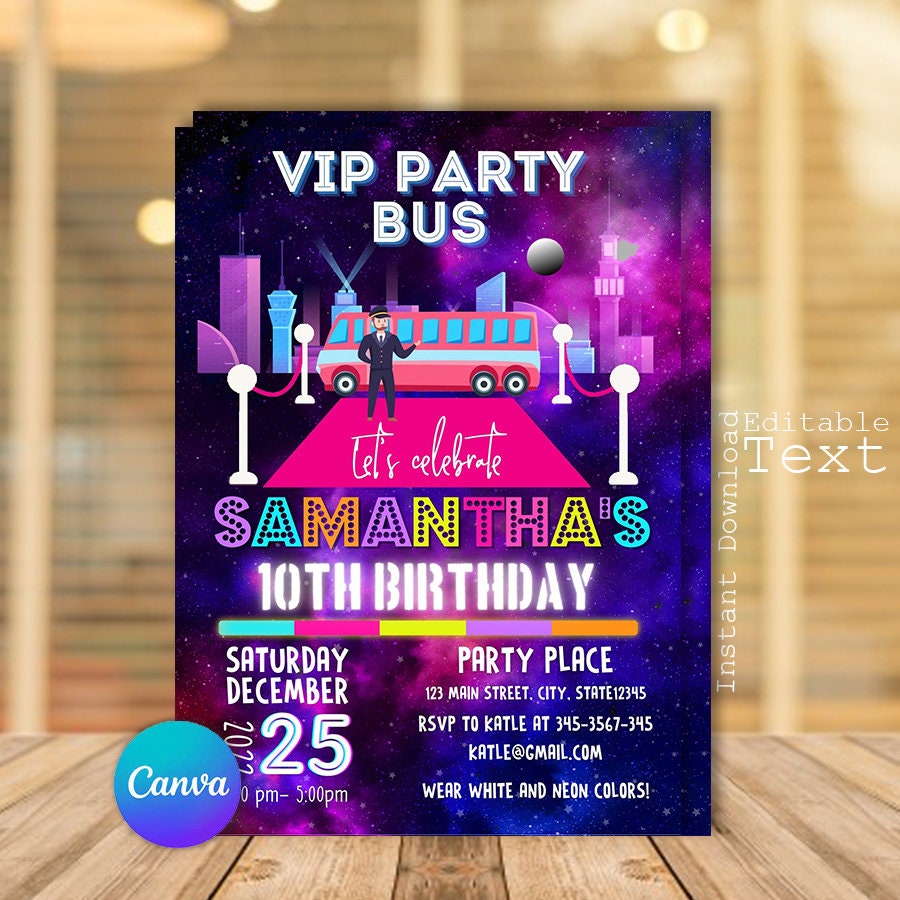VIP Party Bus Invitation, Bus Party Invitation, VIP Bus Party Adult ...