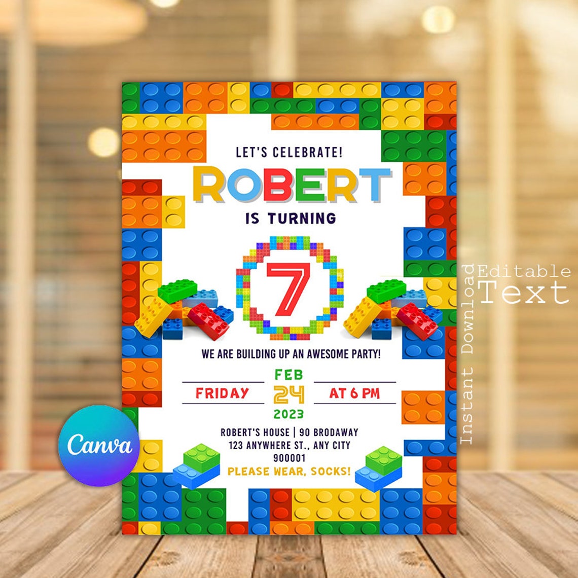 Building Blocks Invitation, Colorful Blocks Birthday Party Invitation ...