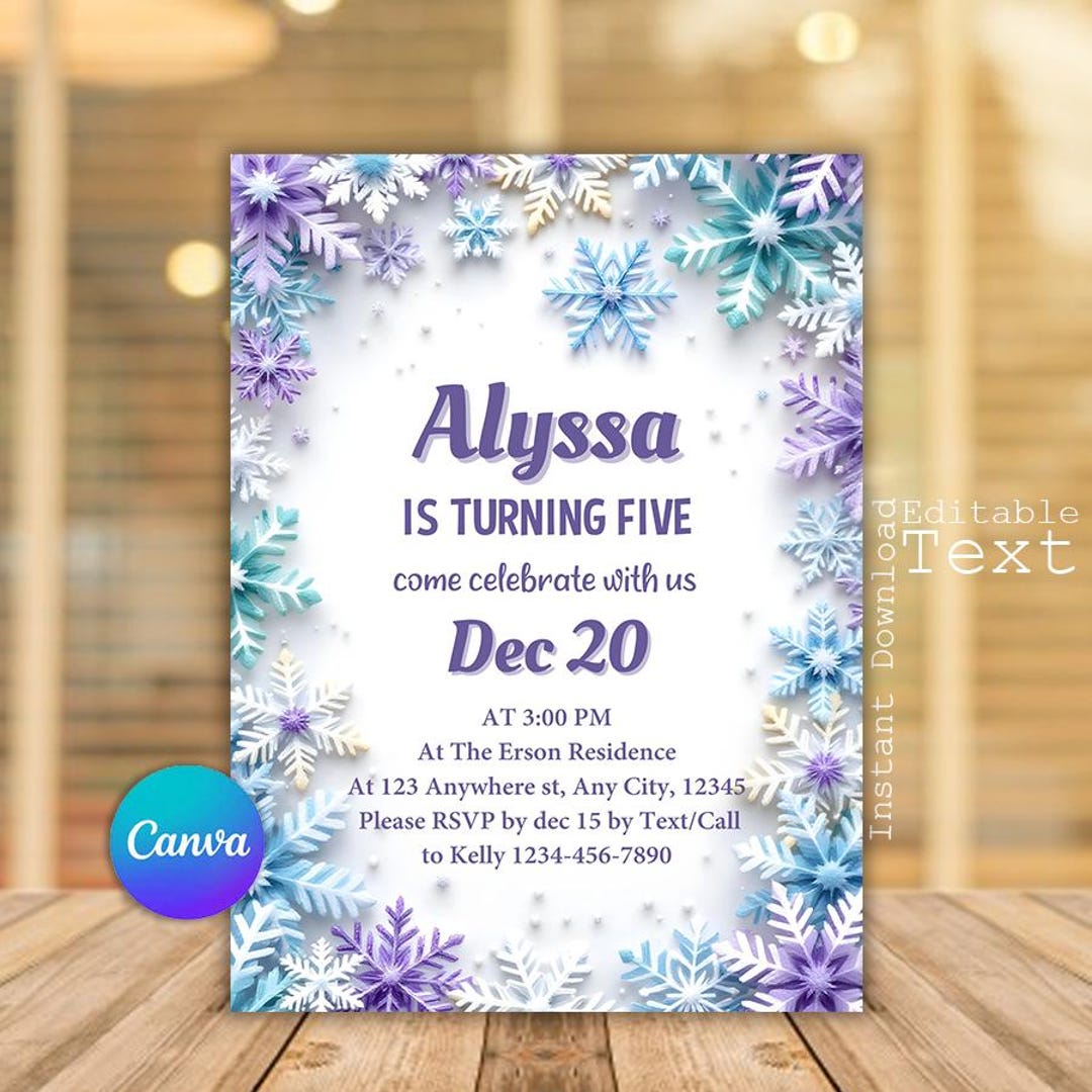 Winter Birthday Invitation, Winter Wonderland, Snowflake Pastel Girl ...