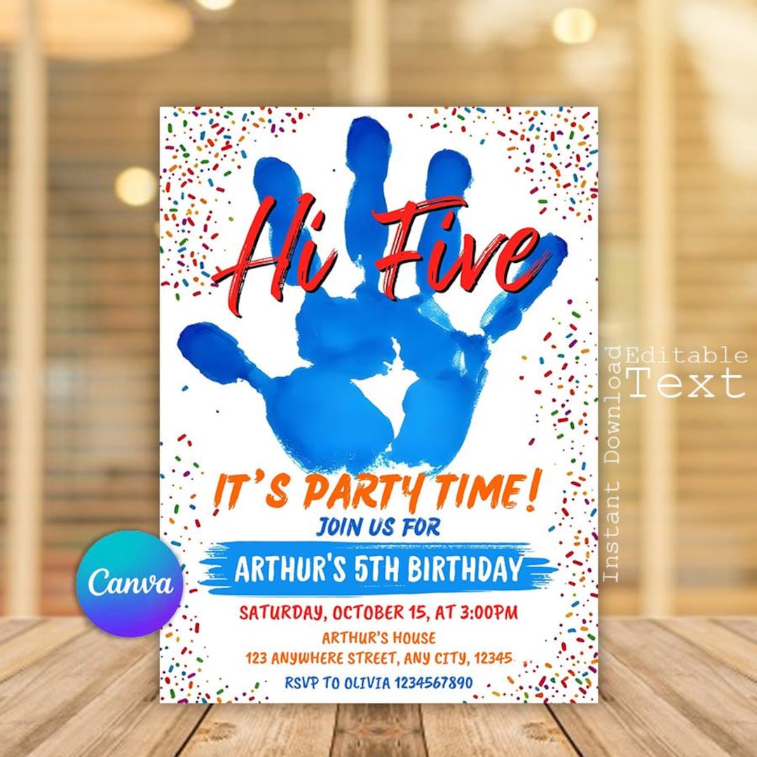 Hi-five 5th Birthday Invitation, High Five Birthday Invitation, High ...