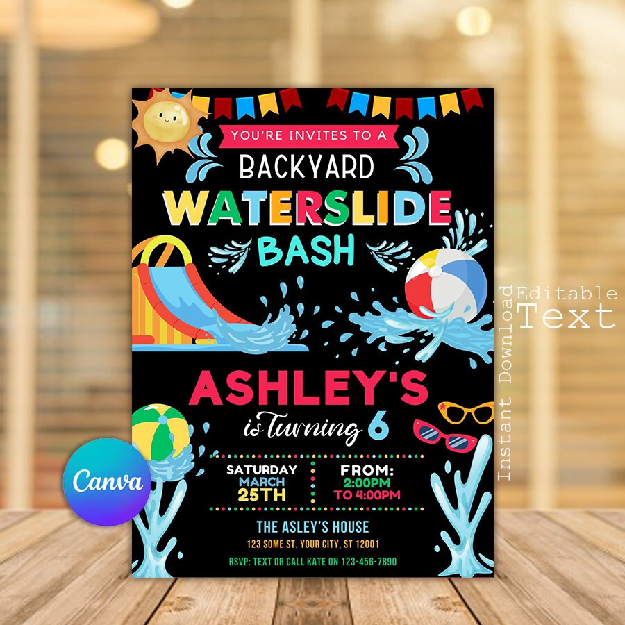 Waterslide Birthday Invitation, Water Slide Invitation, Waterslide ...