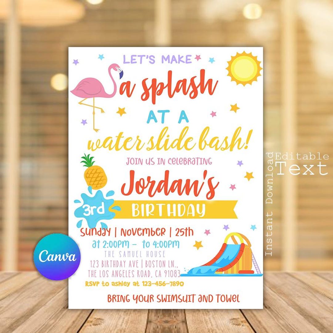 Waterslide Birthday Invitation, Waterslide Party, Summer Pool Party ...