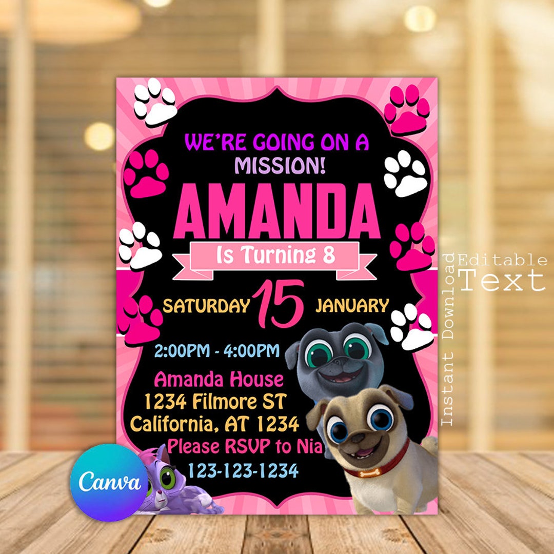 Puppy Dog Pals Invitation, Puppy Dog Pals Birthday Invitation, Puppy ...