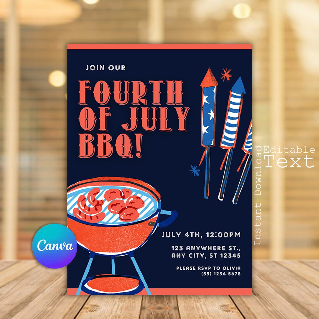 Editable 4th of July BBQ Invitation, Backyard BBQ Invite, Family BBQ ...
