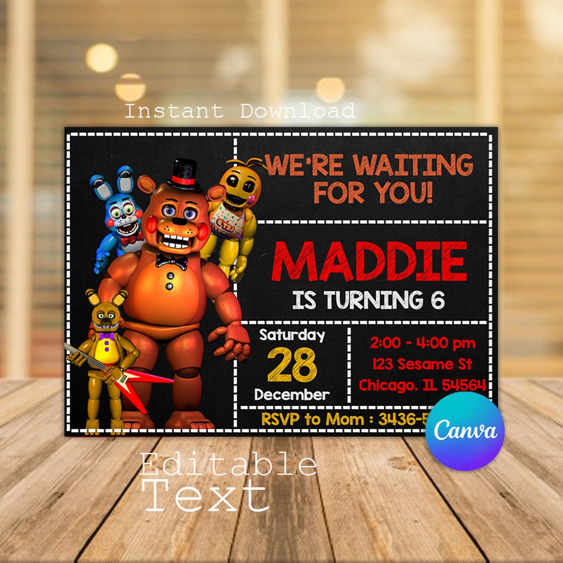 Five Nights at Freddys Birthday Invitation, Five Nights at Freddys ...