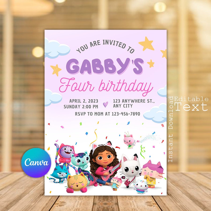 Gabby's Dollhouse Birthday Invitation, Gabby's Invitation, Gabby's ...