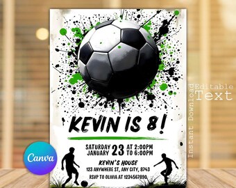 Editable Soccer Birthday Invitation, Soccer Party Invitation, Football ...