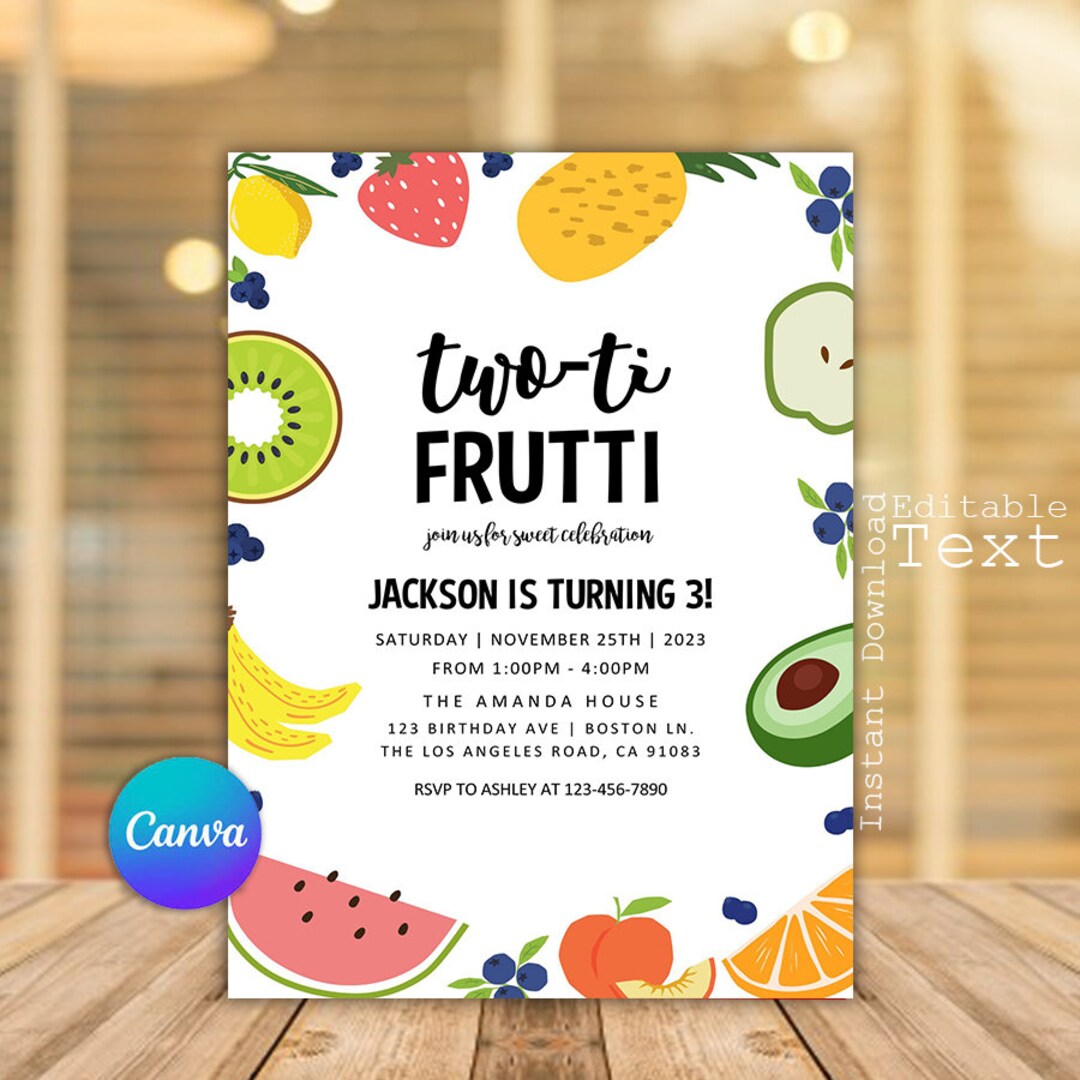 Two-tti Frutti Birthday Invitation, Tropical Fruit Party Invite, Summer ...