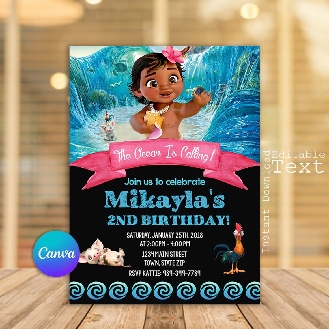 Baby Moana Birthday Invitation, Baby Moana Invitation, Baby Moana Party ...