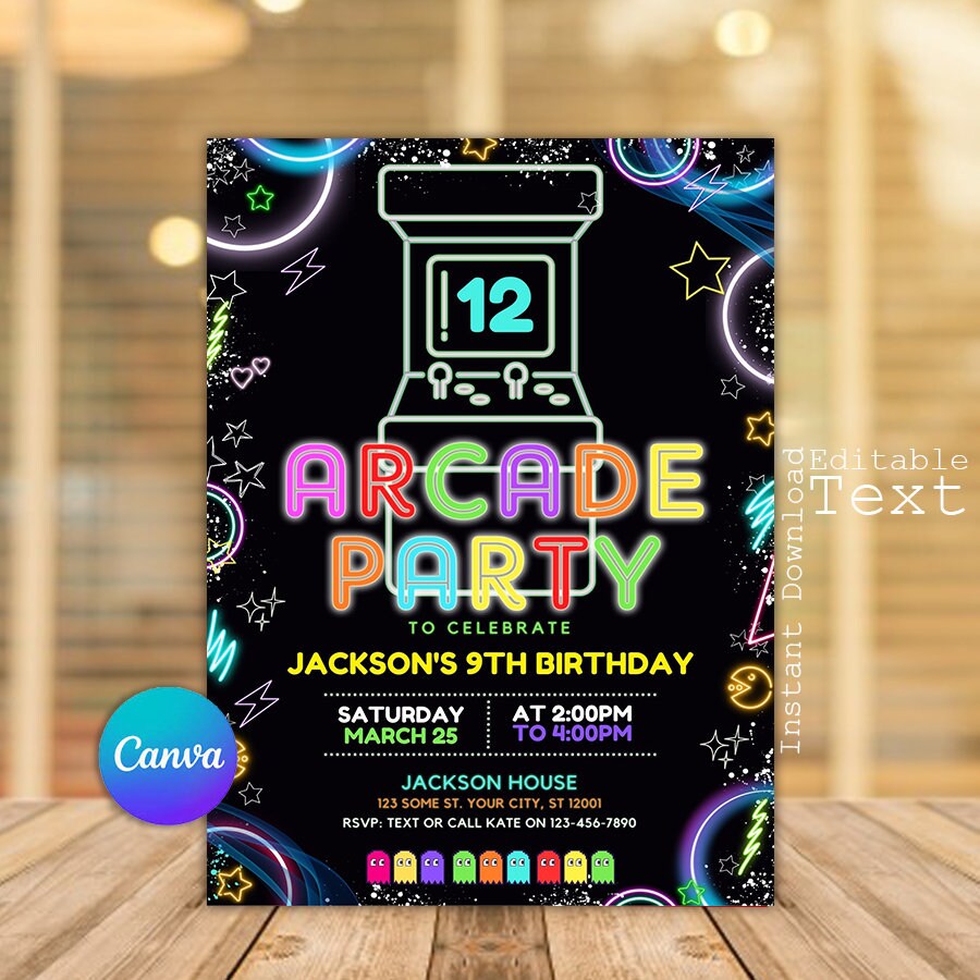 Arcade Birthday Invitation, Arcade Party, Video Game Invitation, Arcade ...