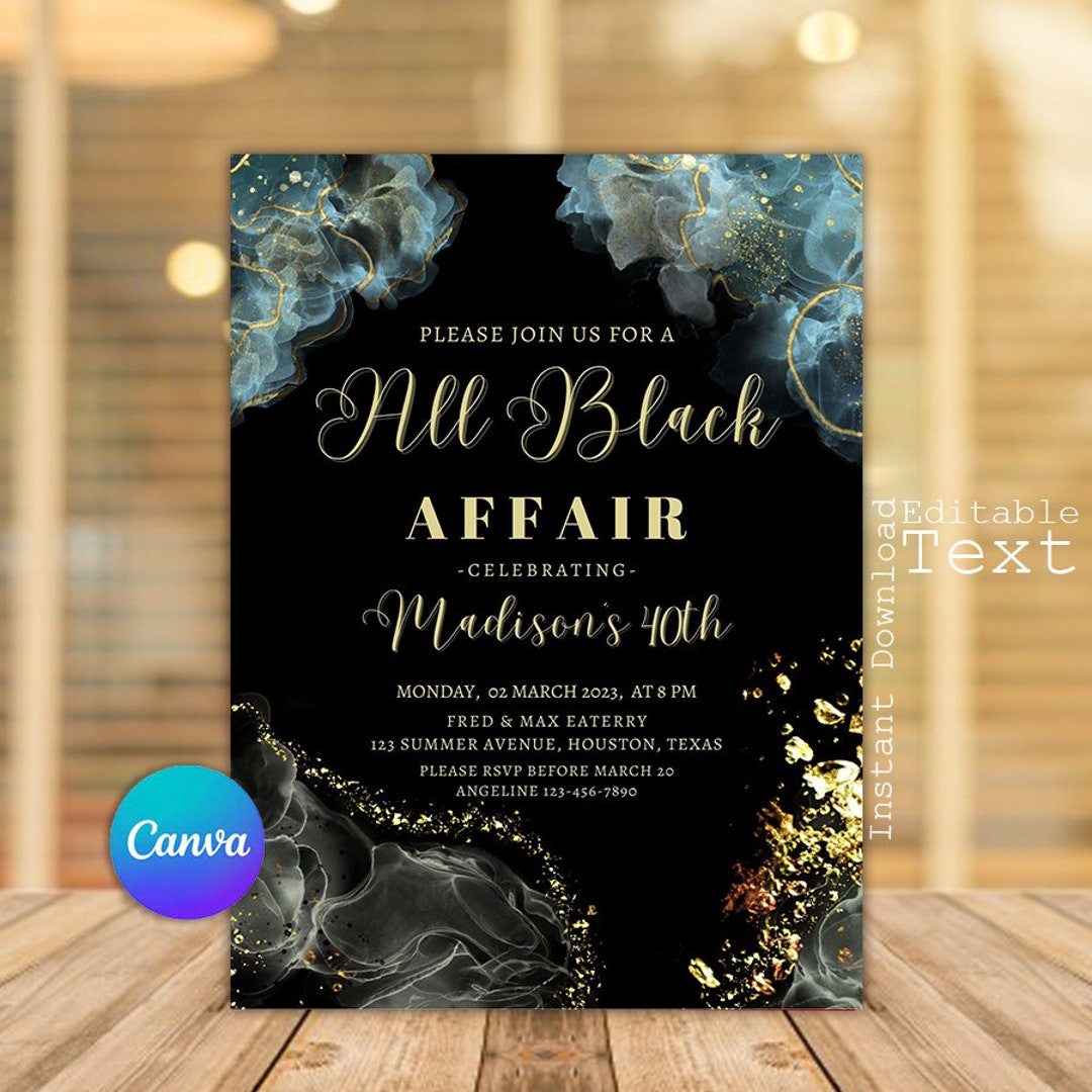 All Black Party Invitation, All Black Affair Invitation, Any Age ...