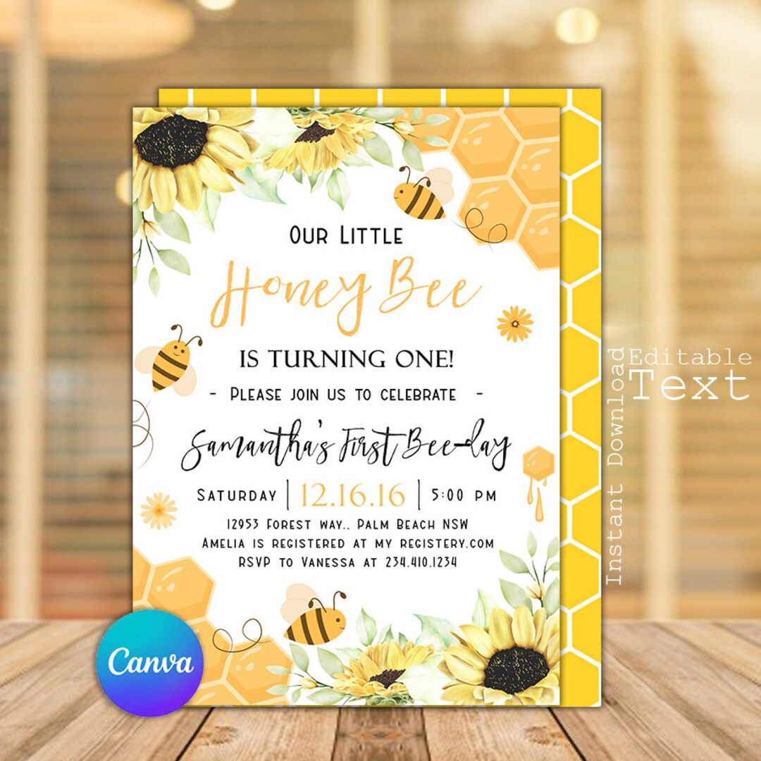 Bee Birthday Invitation, Bee 1st Birthday Invite, 1st Bee Day ...