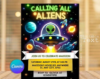 Alien Birthday Invitation, UFO Invitation, Alien Invitation, Spaceship ...