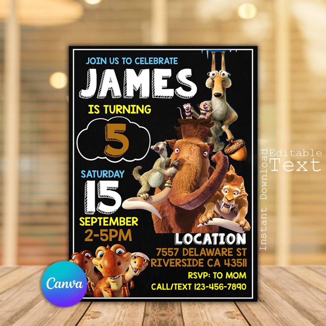 Ice Age Birthday Invitation, Disney Invitation Digital Card, Ice Age ...