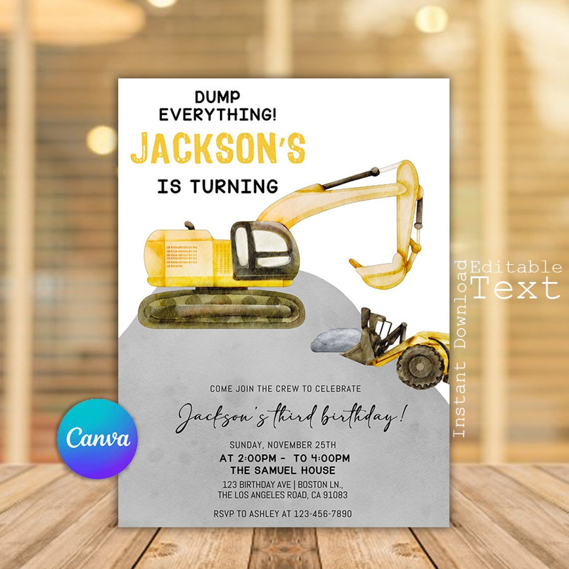 Construction Birthday Invitation, Construction Invitation, Dump Truck ...