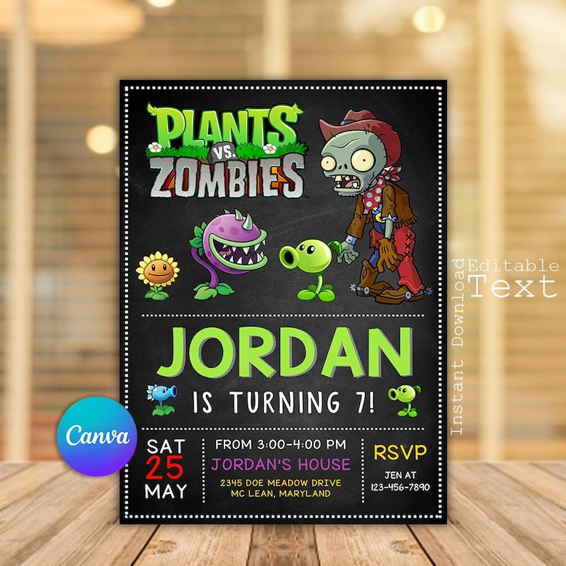 Plants Vs Zombies Invitation, Plants Vs Zombies Birthday Invitation ...