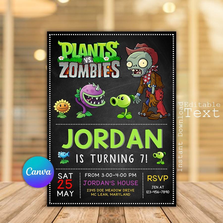 Plants Vs Zombies Invitation, Plants Vs Zombies Birthday Invitation ...