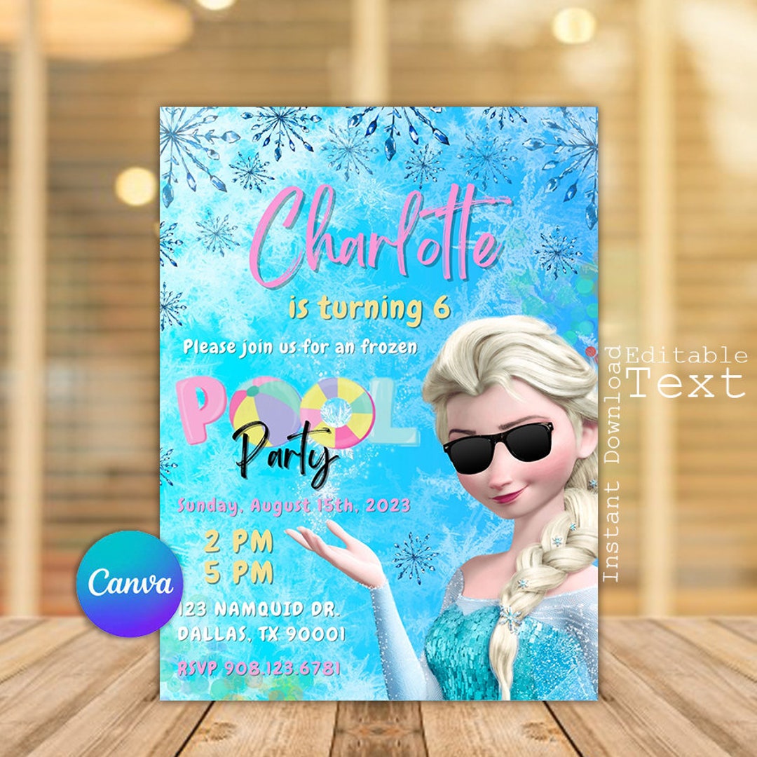 Frozen Pool Party Birthday Invitation, Elsa Frozen Invitation, Instant ...