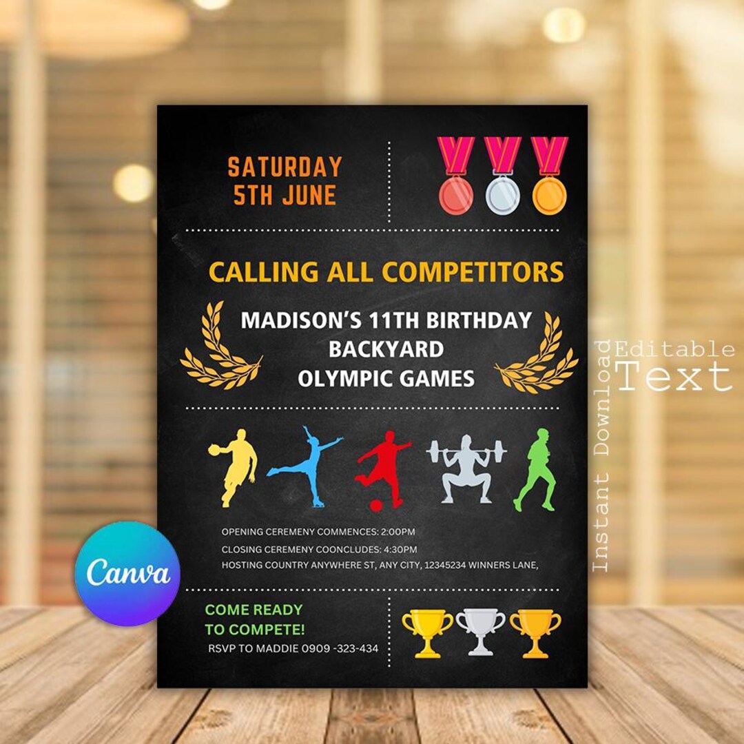Olympics Birthday Invitation Template, Olympic Invitation, Olympic ...