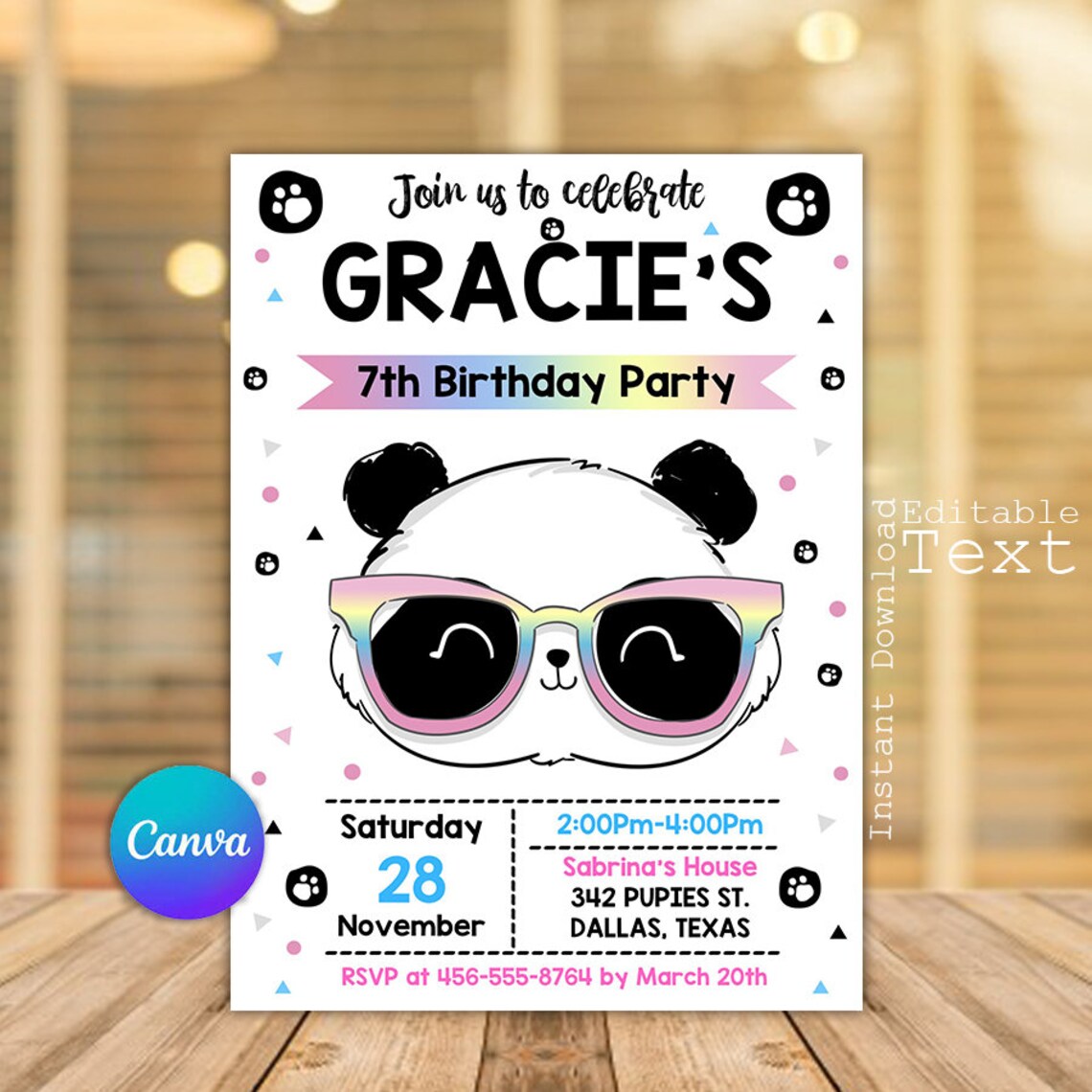 Rainbow Panda Birthday Invitation, Panda Invitation, Panda Birthday ...