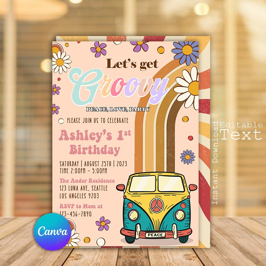 Let's Get Groovy Birthday Invitation, Let's Get Groovy Invitation ...