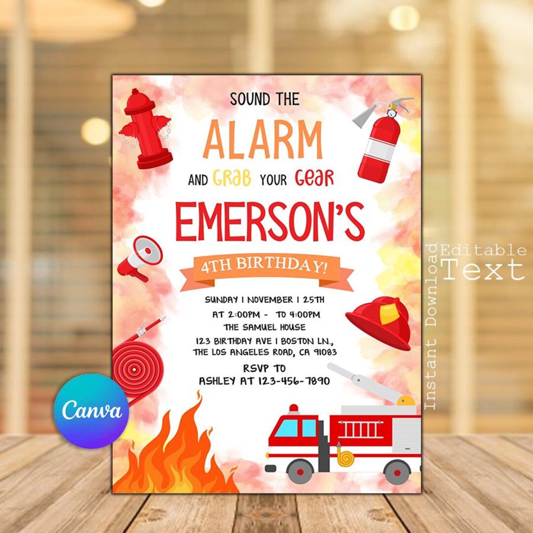 Editable Firetruck Invitation, Fire Truck Birthday Invitation, Fire ...