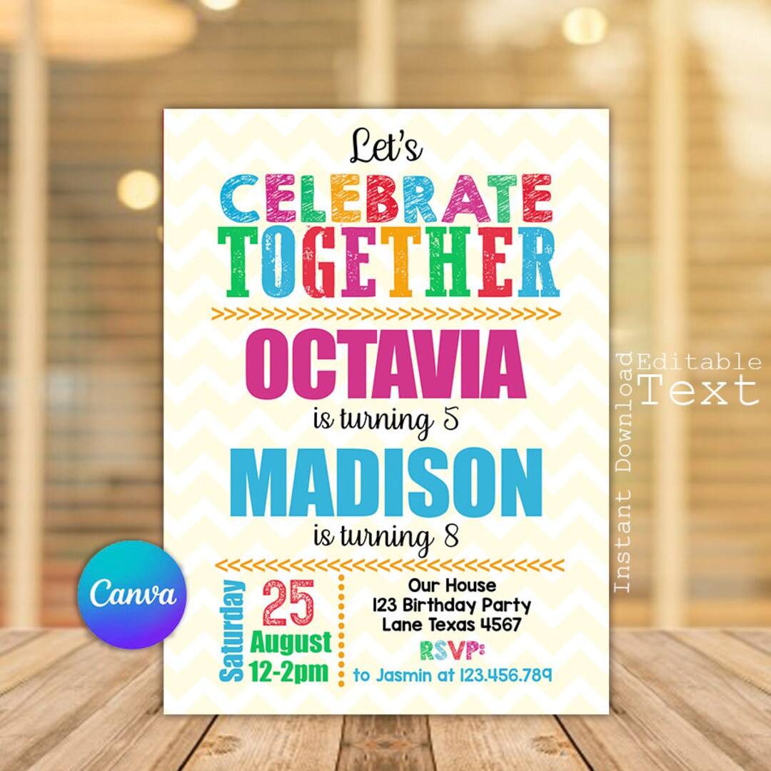 Siblings Birthday Invitation, Sibling Invitation, Joint Invitation ...