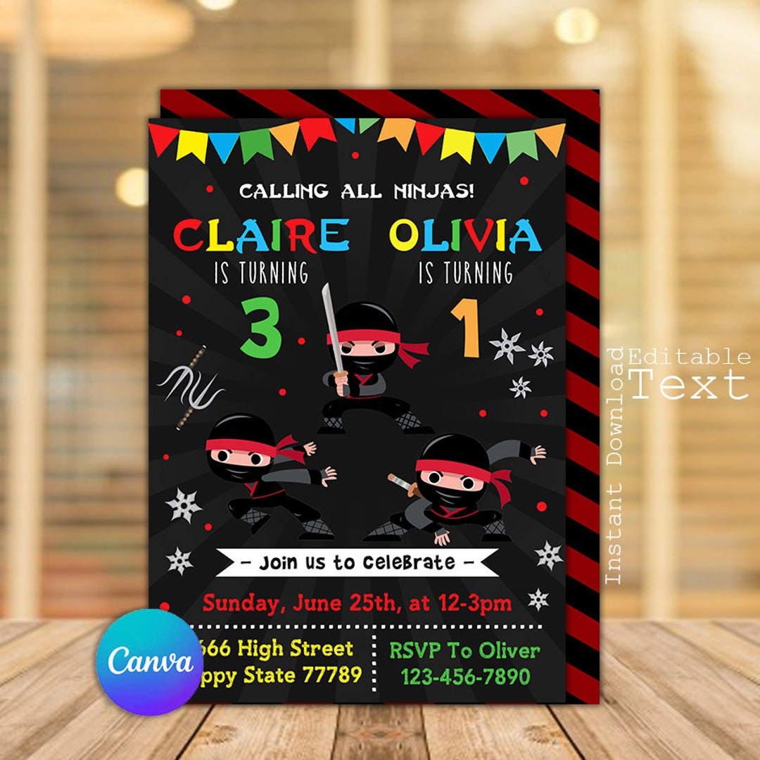 Ninja Birthday Invitation, Ninja Invitation, Ninja Party Invitation ...