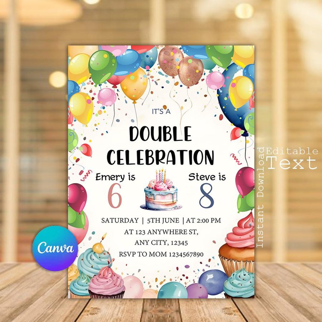 Joint Birthday Invitation, Sibling Birthday Invitation, Double Birthday ...