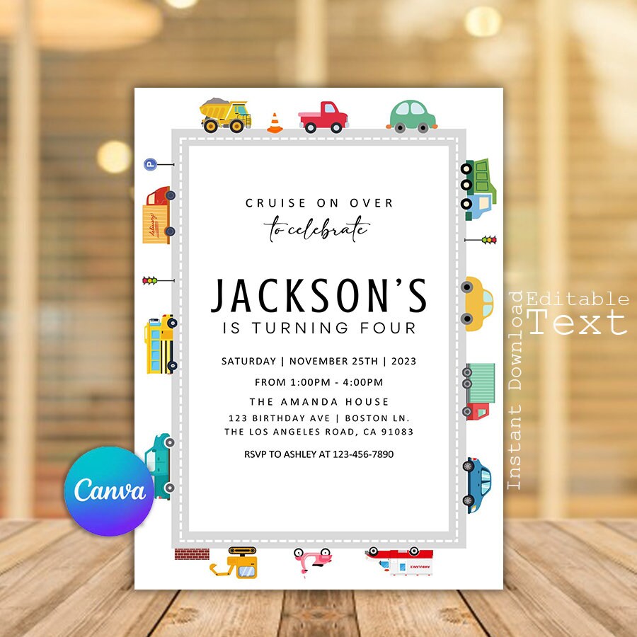 Transportation Birthday Invitation, Transportation Vehicle Birthday ...