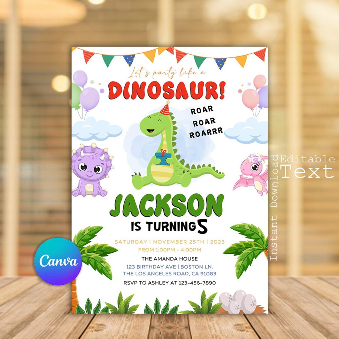 Dinosaur Birthday Invitation, Dinosaur Invitation, Dinosaur Party ...
