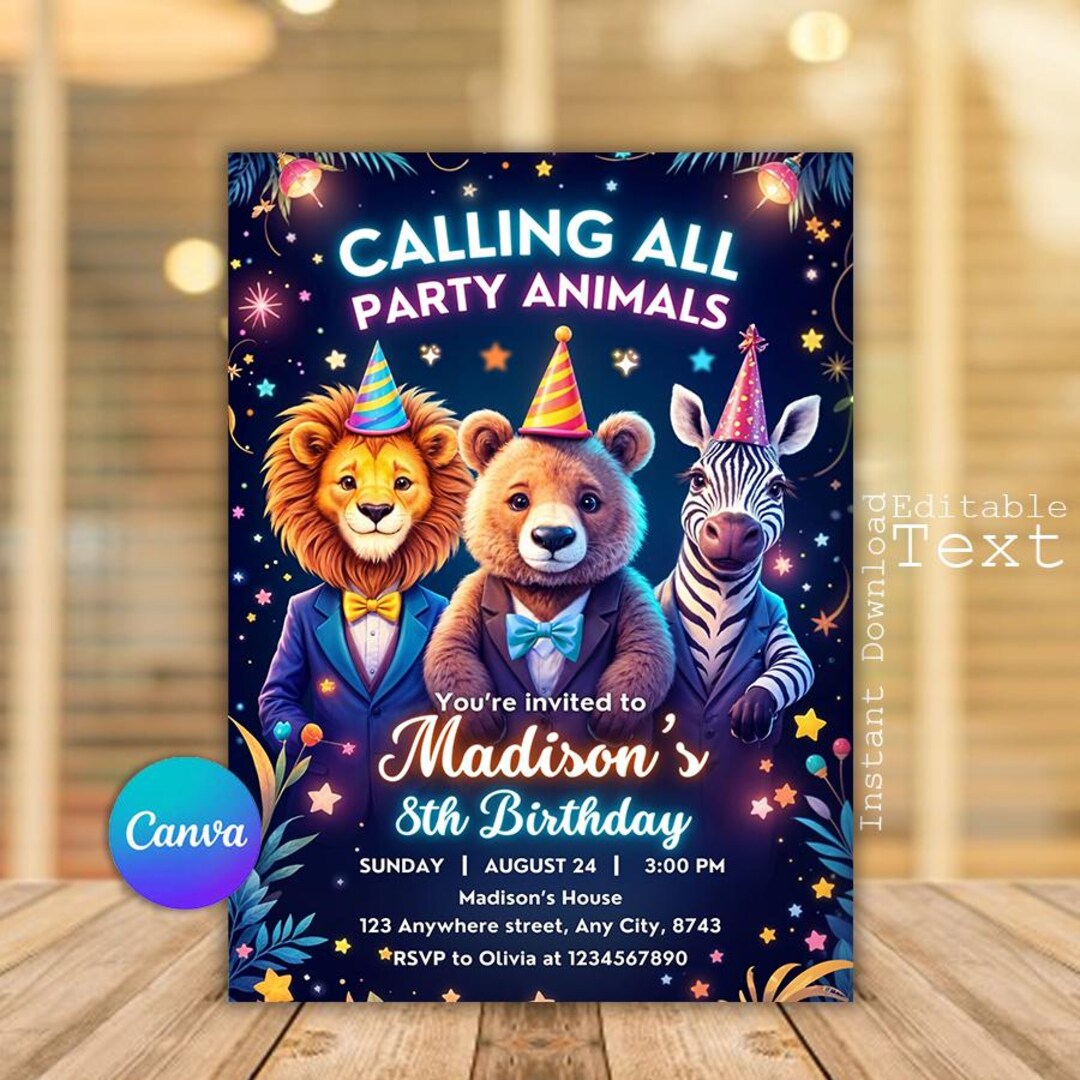 Party Animals Birthday Invitation, Party Animals Invitation ...