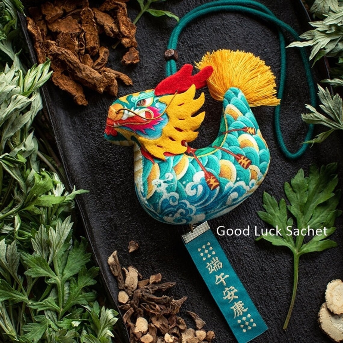 Hand-sewing Good Luck Dragon Amulet, Embroidered Sachet, Handmade ...