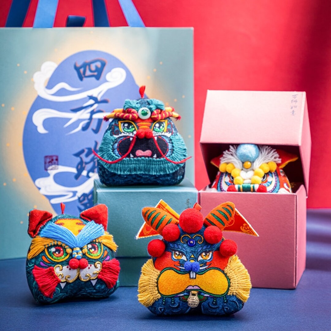 Aupicious Animals Gift Set | Handmade Embroidery Tiger Dragon Rabbit ...