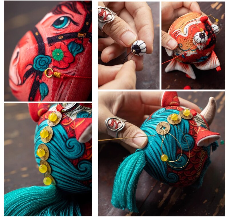 Hand-embroidered Amulet, Auspicious Animals Sachet, Protection Amulet ...