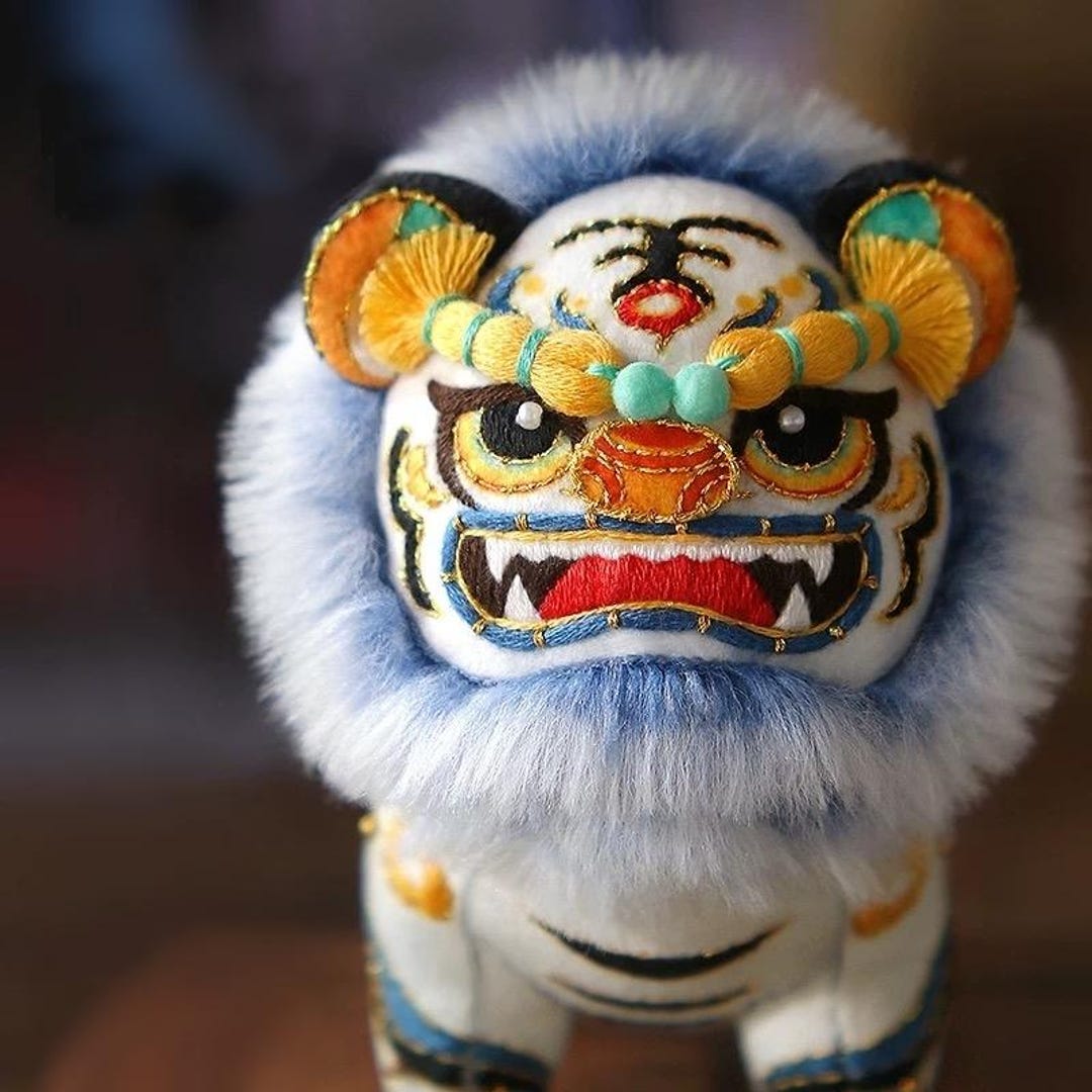 White Tiger DIY Embroidery Kit, Good Luck Charm, Handmade Amulet ...