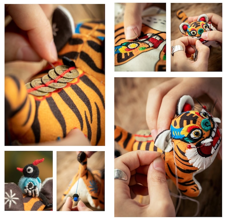 Magic Tiger DIY Hand Embroidery Kit, Chinese Zodiac Tiger Talisman ...