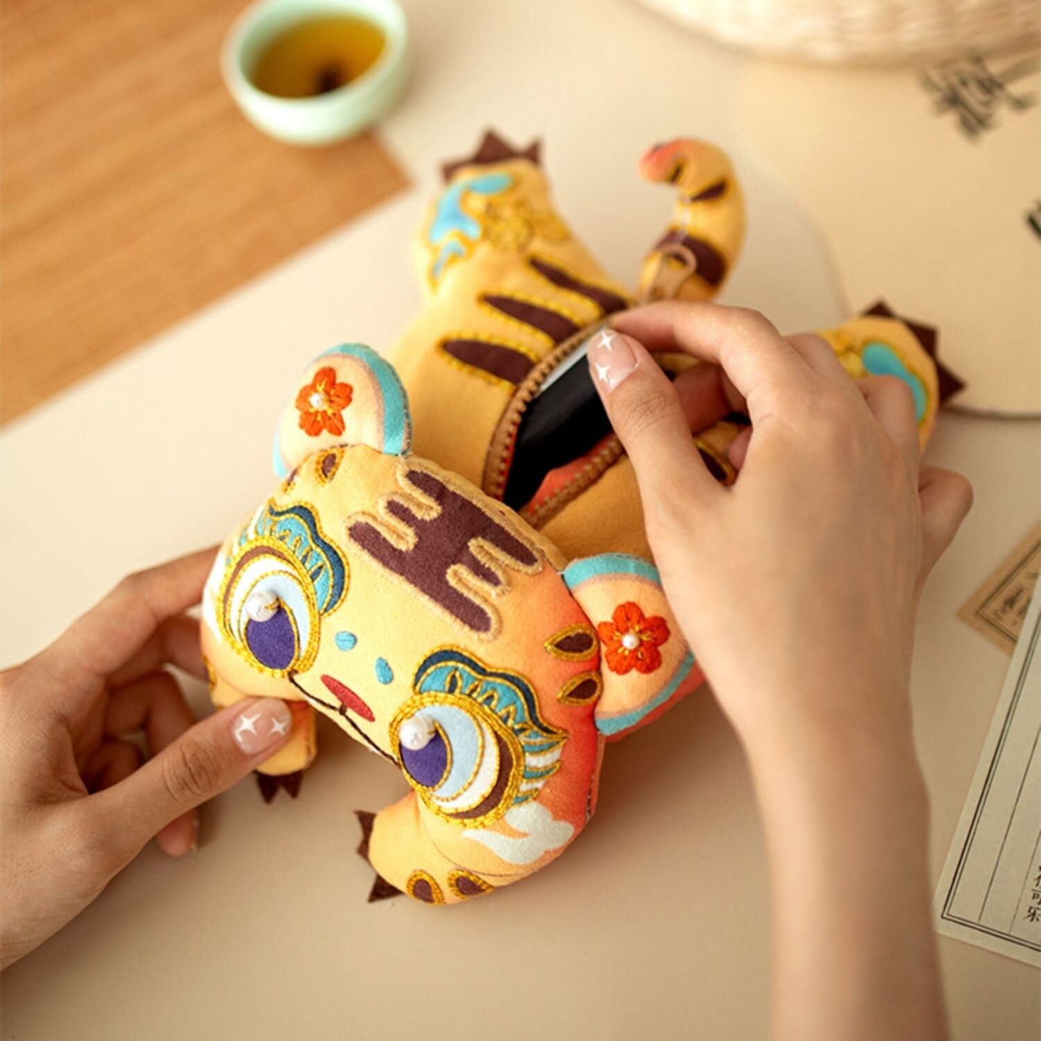 Chinese Tiger & Dragon Chest Bag - DIY Embroidery Kit - Finished ...