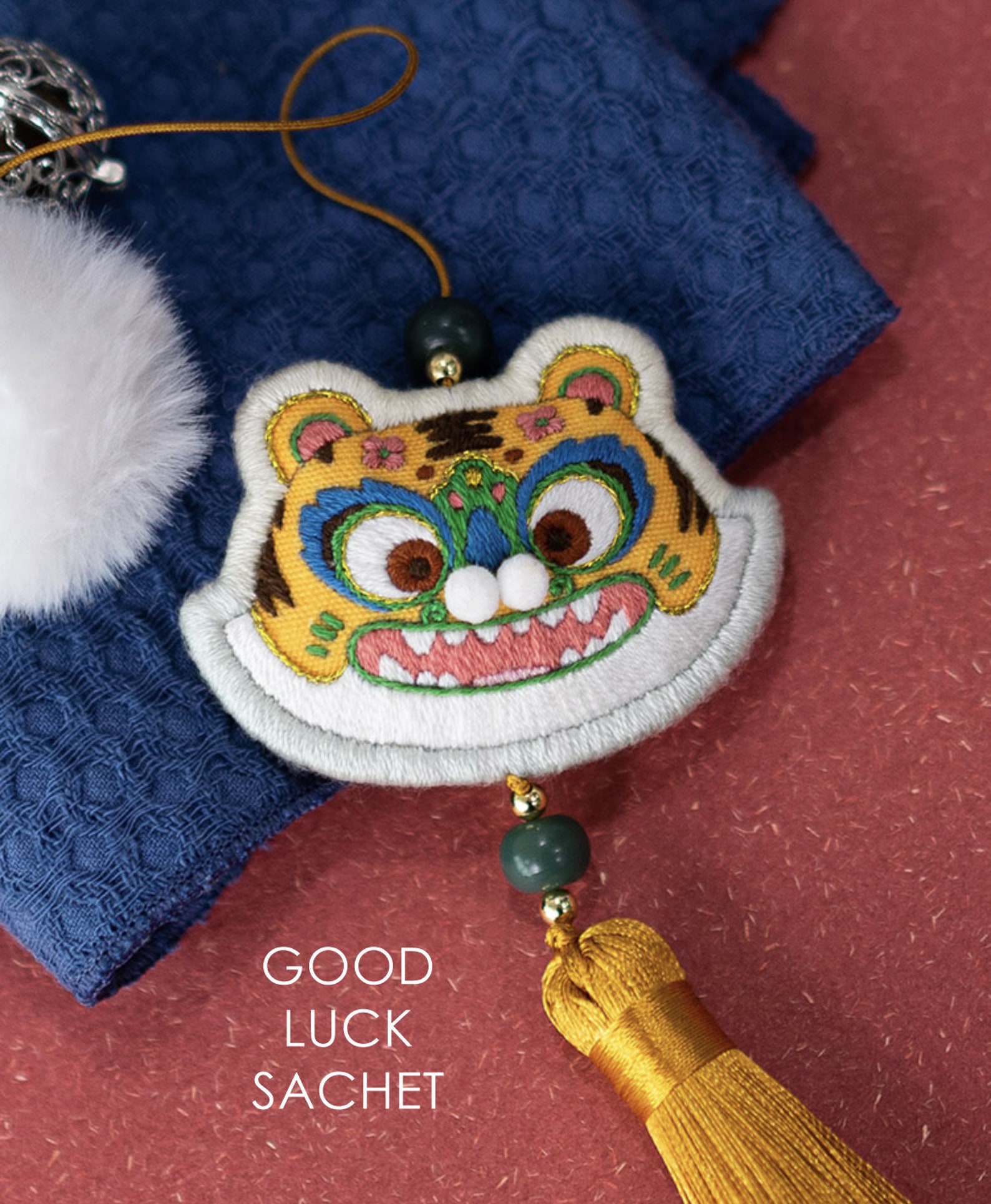 Tiger Sachet Amulet, DIY Emrboidery Kit, Vintage Good Luck Handmade ...