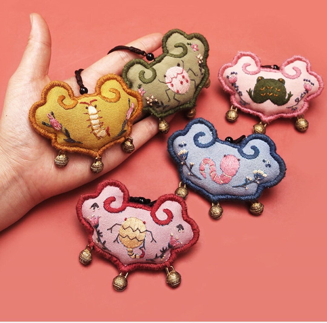 DIY Embroidery Start Kit | Five Creatures | Handmade Good Luck Necklace ...