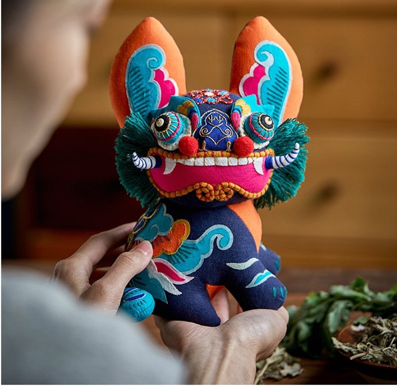 Chinese Foo Dog DIY Embroidery Kit, Moxa Tiger Doll, Handmade Foo Lion ...