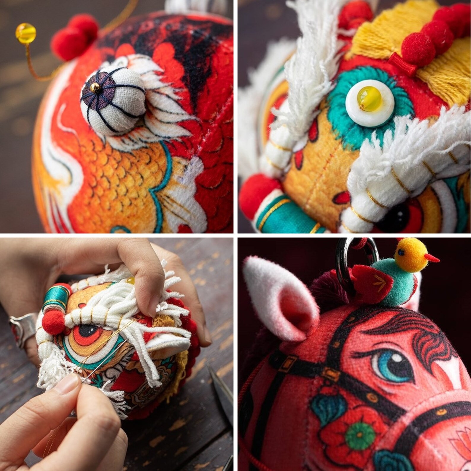 Hand-embroidered Amulet, Auspicious Animals Sachet, Protection Amulet ...