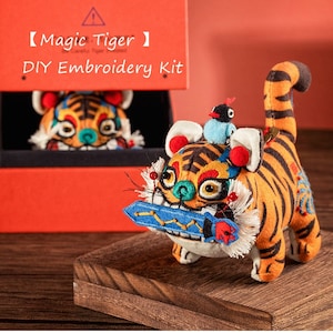 Magic Tiger DIY Hand Embroidery Kit, Chinese Zodiac Tiger Talisman ...