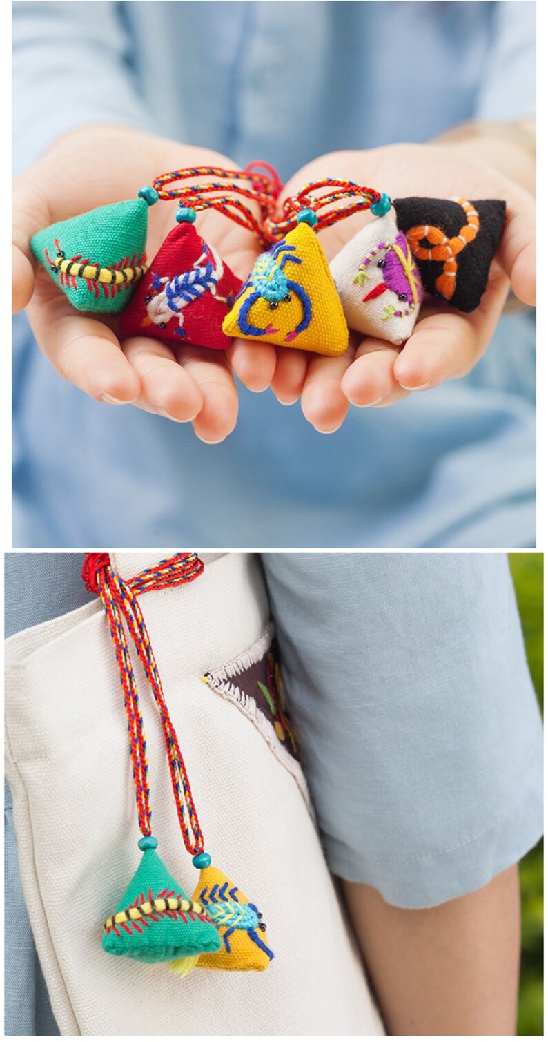 Five Creatures Mini Sachet Gift Set, Hand-embroidered Amulet Neckalce ...