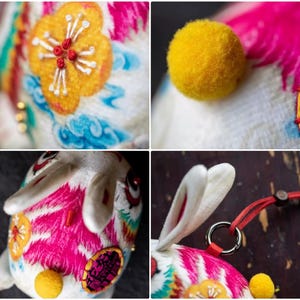 Rabbit Amulet, "happiness and Love Forever", Hand-embroidered Chinese ...