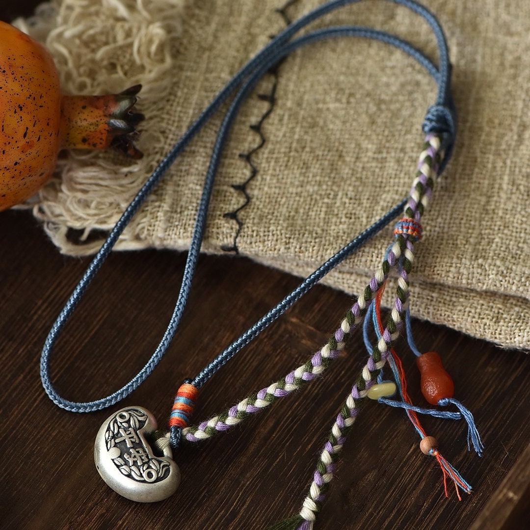 Hand-woven Rope Necklace, Sterling Silver Lock Pendant Necklace, Jade ...