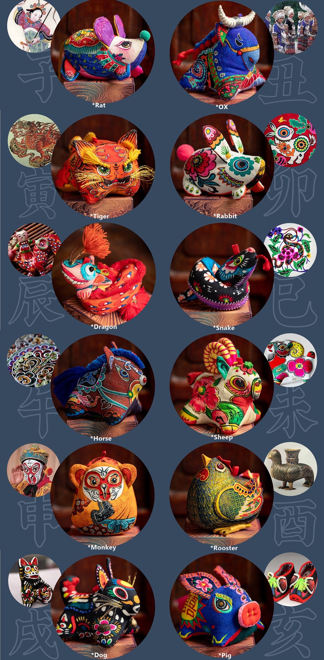 Chinese Zodiac 12 Zodiac Signs Handmade Embroidery Unique - Etsy