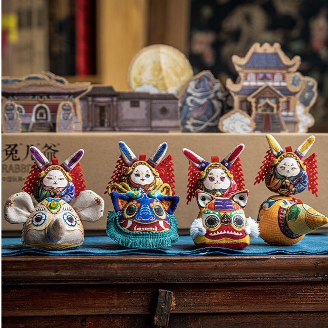 Rabbit Master Chinese Auspicious Bunny Doll Toy Hand Embroidered Car ...